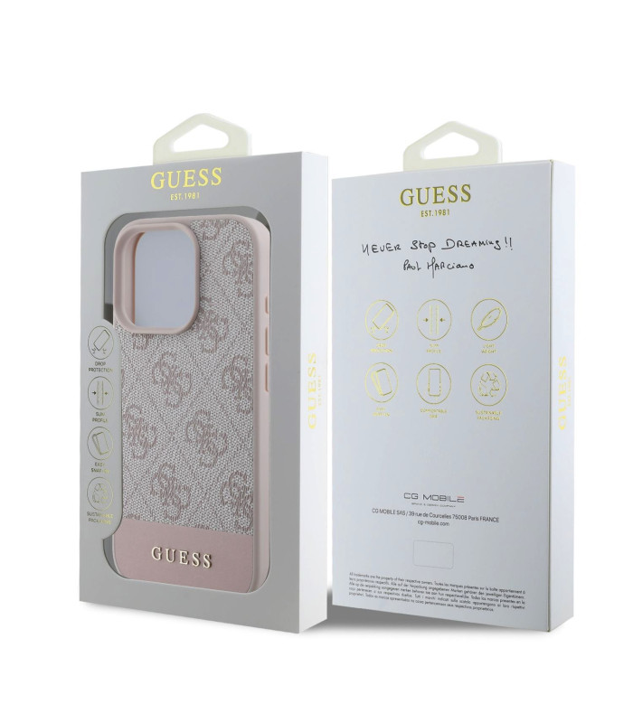 Rožinis dėklas Apple iPhone 16 Pro Max telefonui "Guess PU 4G Stripe ...